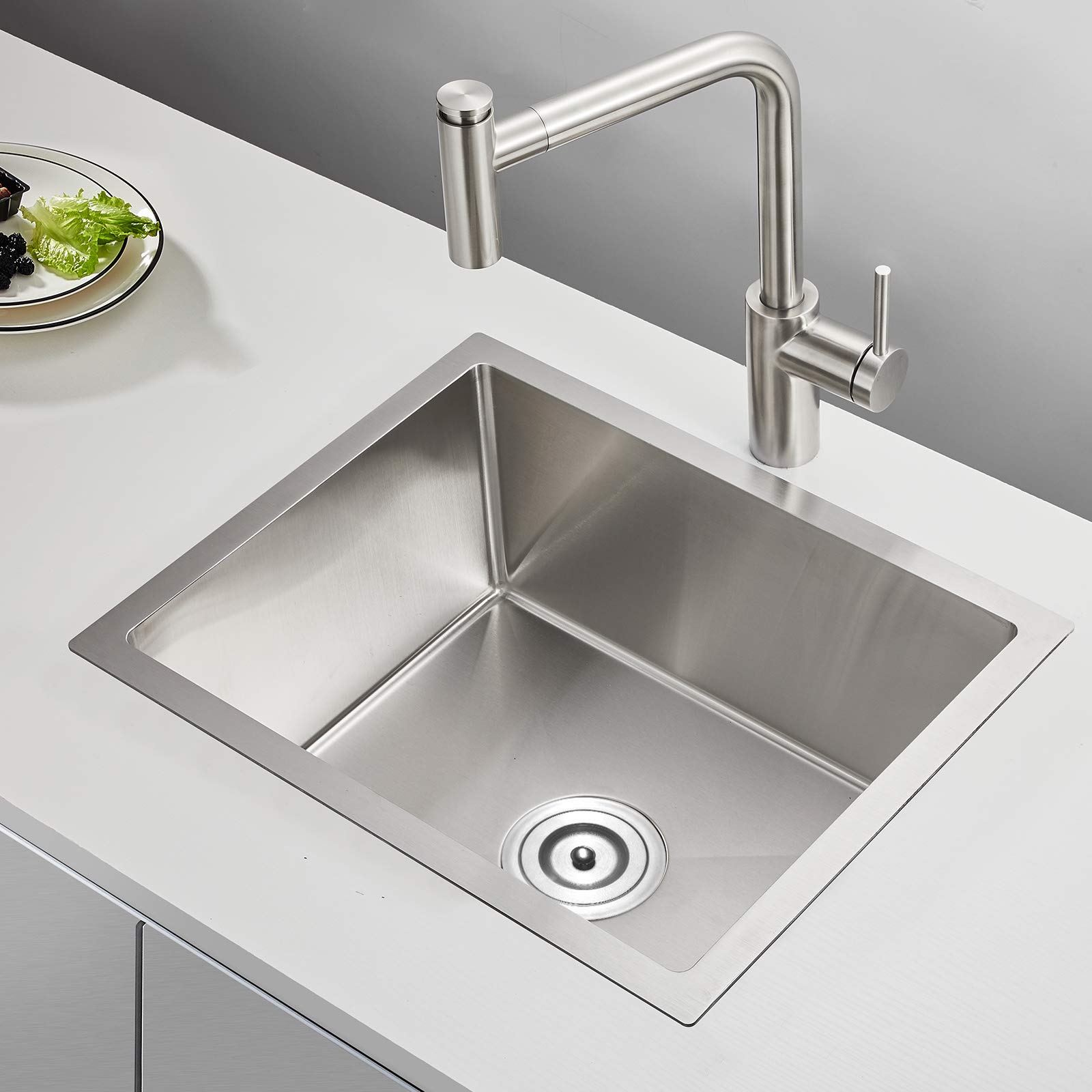 MENATT 20-inch Undermount Kitchen Sink, SUS304 Stainless Steel Handmade Single Bowl Kitchen Sink with Sink Strainer (Brushed), 20"x16"x9"