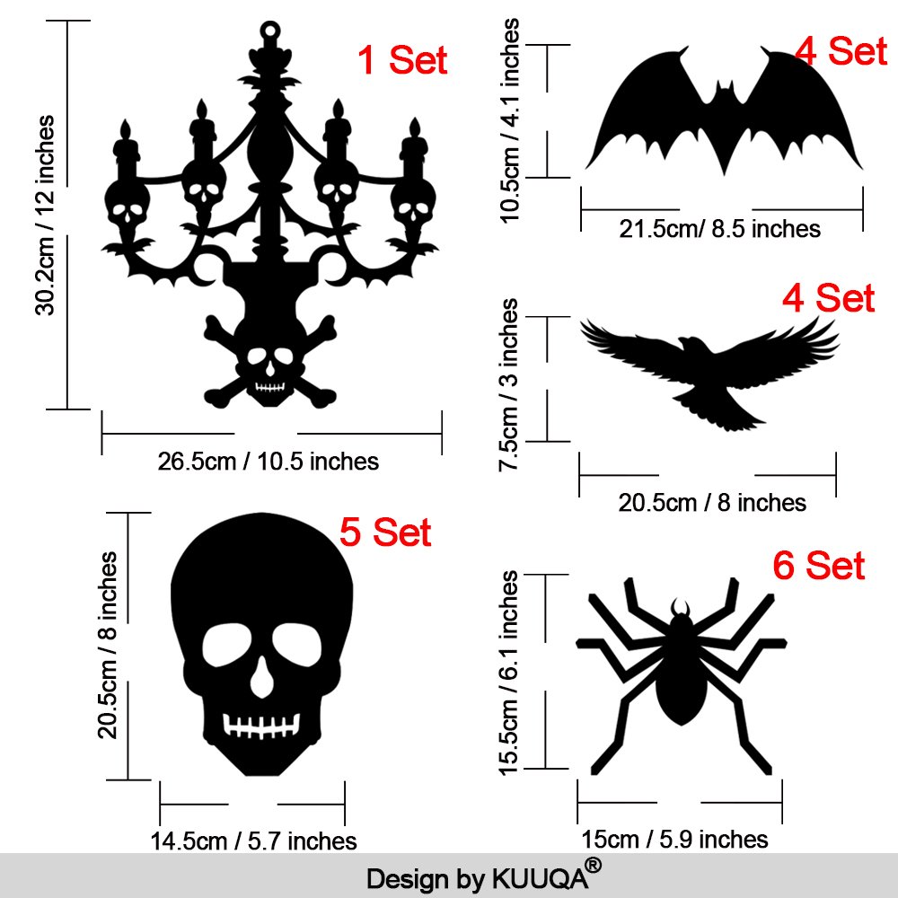 KUUQA Halloween Hanging Decorations Ceiling Decoration of Chandelier Bat Crow Spider Skull for Haunted House Decoration, Set of 20