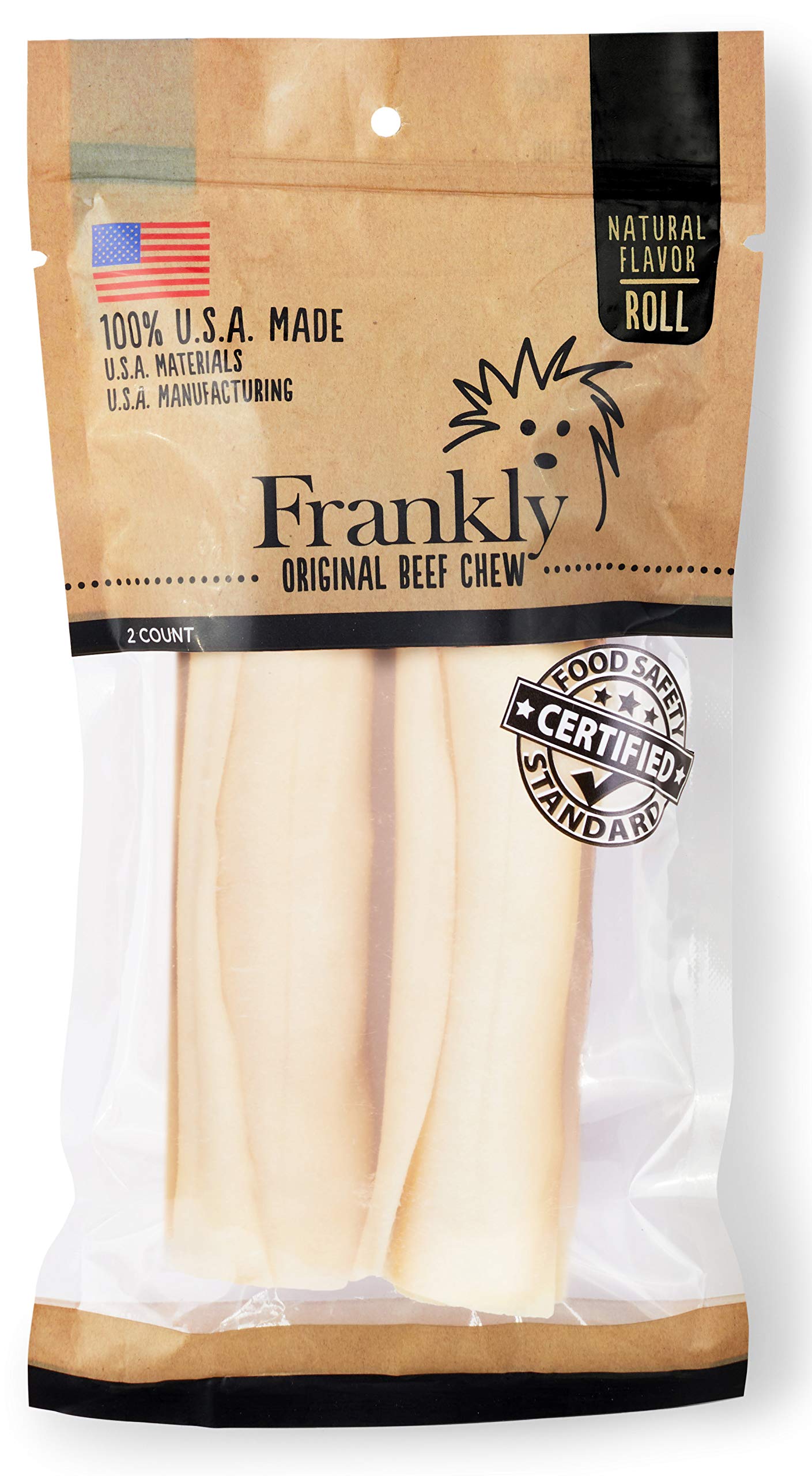 Frankly Beefhide Retriever Roll 2 ct, 100% U.S.A Made to Certified Food Safety Standards