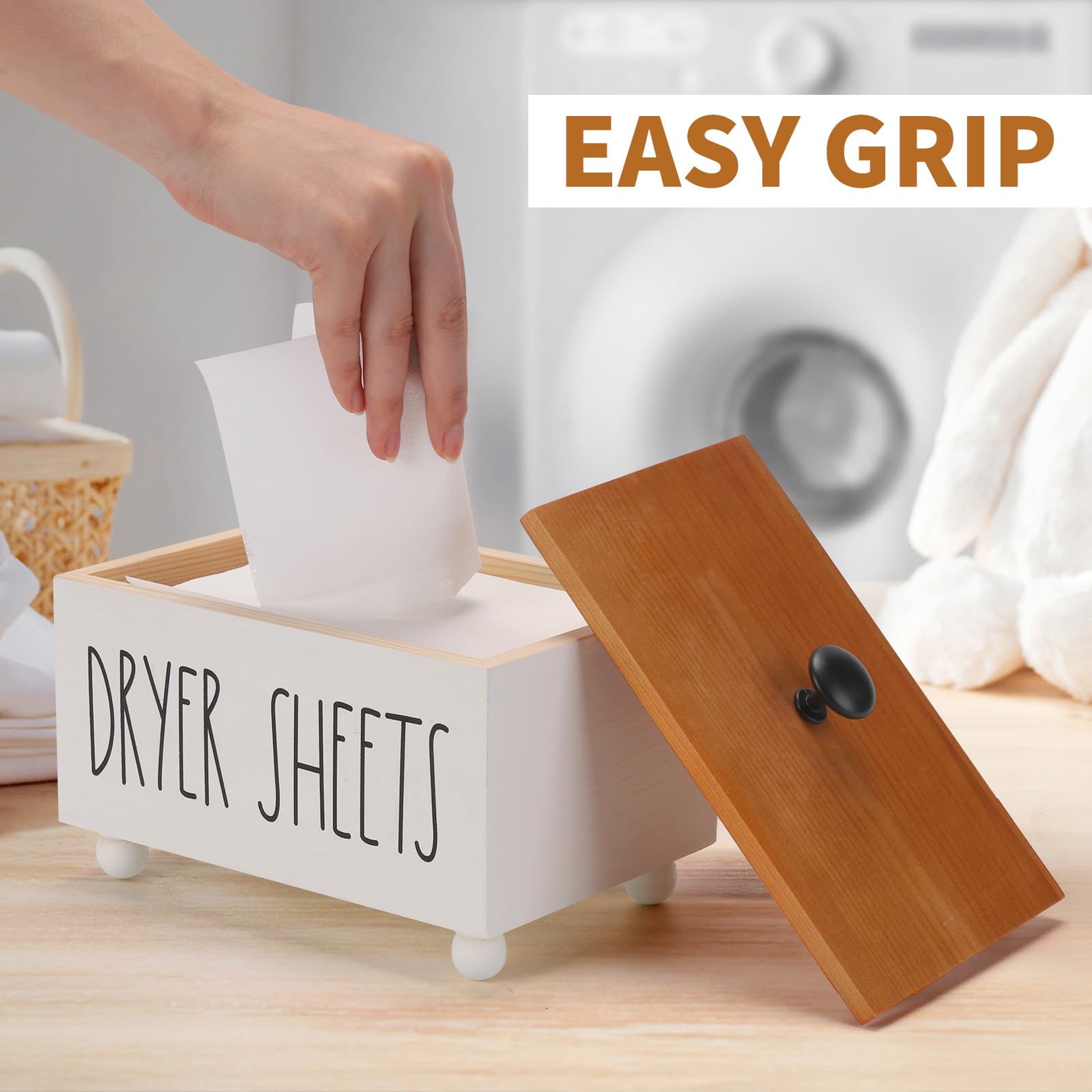 Eniffbaa Dryer Sheet Box with Lid, Dryer Sheet Holder Dispenser Container Laundry Room Decor Box for Laundry Room Organization Storage Dryer Sheets, Fabric Sheet, Dryer Balls Good Gift