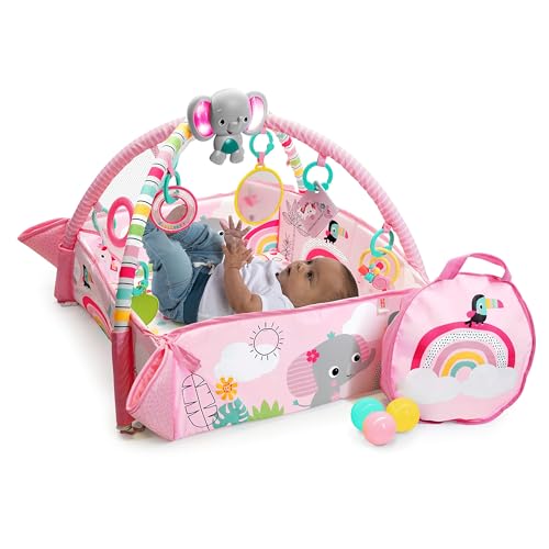 Bright Starts 5-in-1 Your Way Ball Play Baby Activity Play Gym & Ball Pit, Includes 7 Toys, Newborn to Toddler - Rainbow Tropics (Pink)
