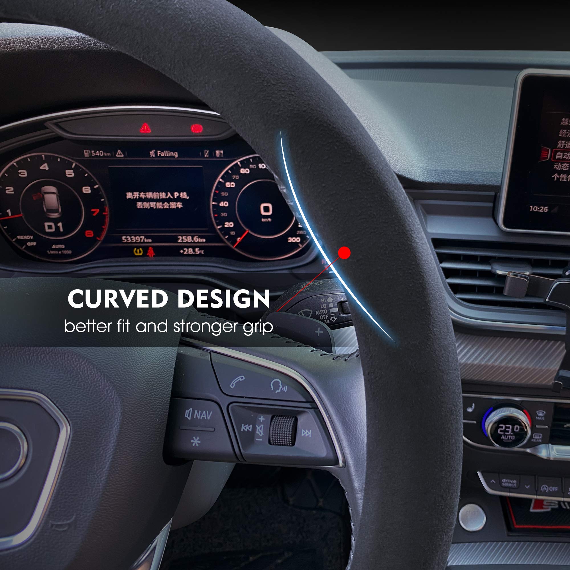Carodi Car Suede Steering Wheel Cover Car Non-Slip Leather Car Interior Fitting 15-inch Universal