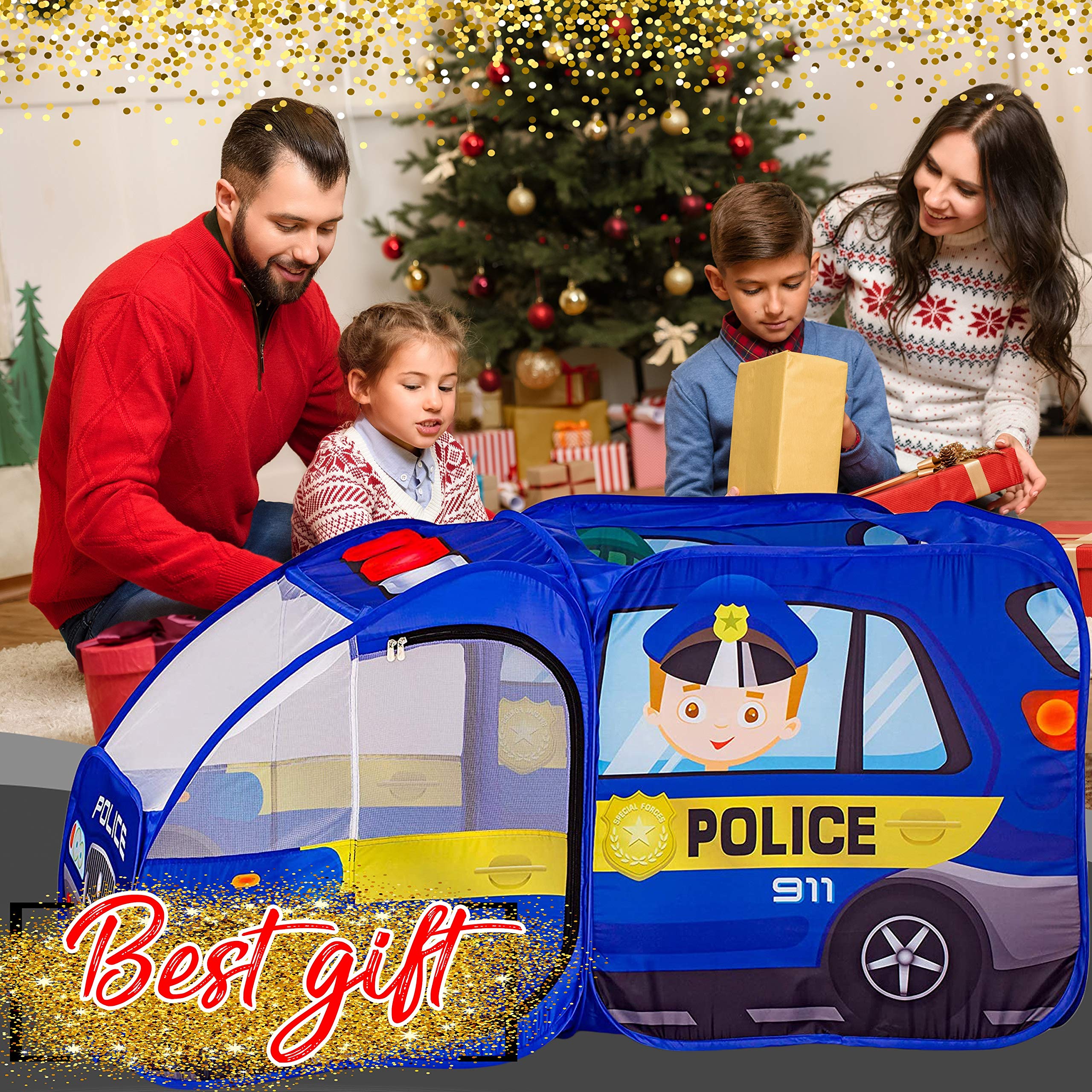 Police Car Pop Up Play Tent with Sound Button for Kids, Toddlers, Boys, Girls, Indoors & Outdoors – Playhouse for Interactive Fun - Foldable, Quick Setup Pretend Play Toys & Gift
