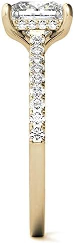 CUSTOMIZE JEWELS 1.00carat- 6.5MM 4 Prongs Excellent Cathedral & Collar Princess Moissanite Engagement Ring In 14k Gold With Accent Stone For Women,D-VVS1 (14k White Gold, 8)