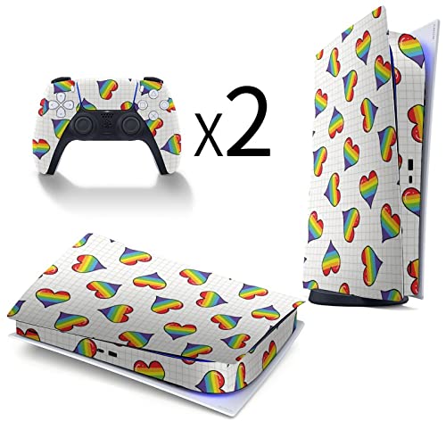 Cute Gay Hear Full Protective Skin Cover Design Wrap Decal Sticker Compatible with PS5 Digital Edition Console and Controller