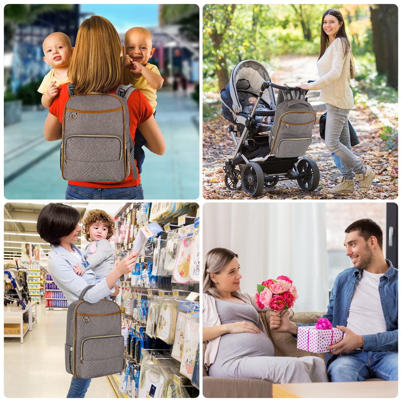 Diaper Bag Backpack Baby Girl Boy Diaper Bag Maternity Nappy Diaper Backpack Waterproof Diaper Bags with Large Capacity Bottle insulation for Mom Dad(Grey)