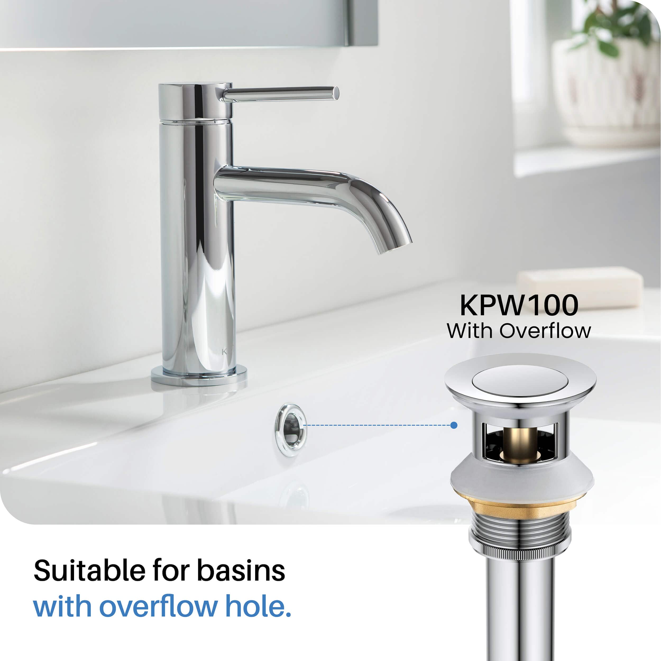 KIBI Infinity Single Handle Bathroom Vanity Sink Faucet with Pop Up Drain | Solid Brass Lavatory Faucet with High Arc Spout | Includes Water Hose for Easy Installation (Chrome Finish, KBF1006)