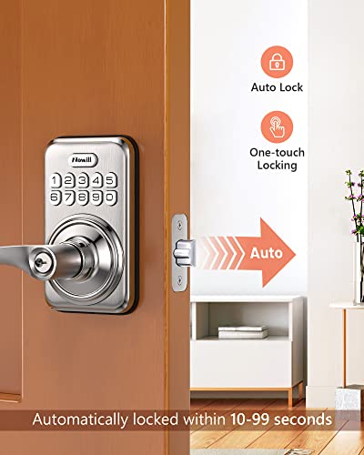 Keyless Entry Door Lock with Handle, Zowill Electronic Keypad Deadbolt Door Locks Handle Lever, Front Door Lock Set, Digital Door Lock, Auto-Locking, Anti-peep Code Door Handle Lock, Satin Nickel