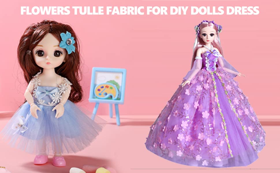 Flowers Tulle Rolls Printed Mesh Fabric Supplies Tulle Daisy Flower Sewing Crafting Fabric Gift Ribbon Mesh Lace Rolls(Light Blue)
