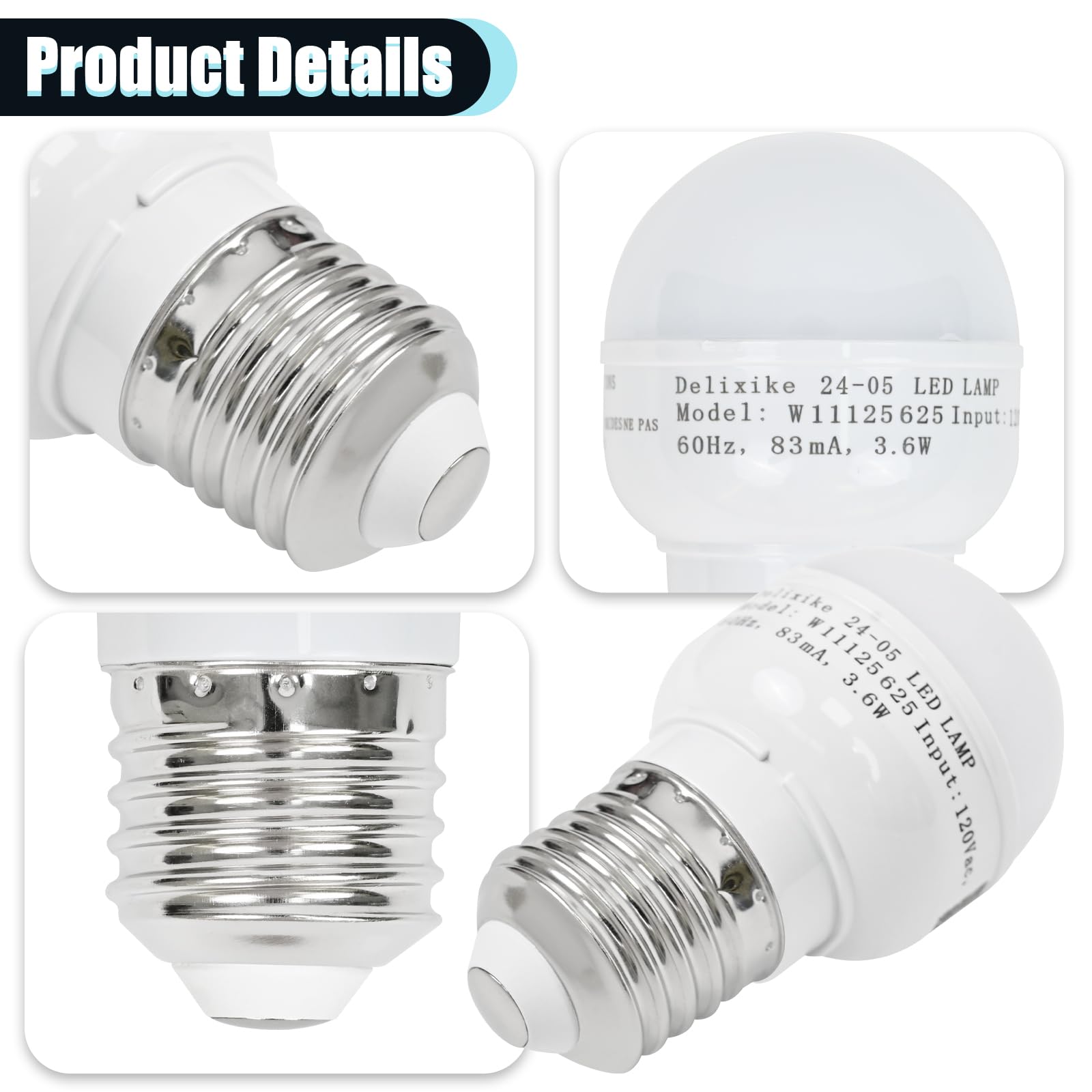 Delixike Refrigerator Accessories W11216993 W11125625 for Whirlpool Refrigerator Light Bulb Replacement AP6329125 4813672, PS12349398, W10820003, W11125625. Freezer Light Bulb White,3.6 Watt
