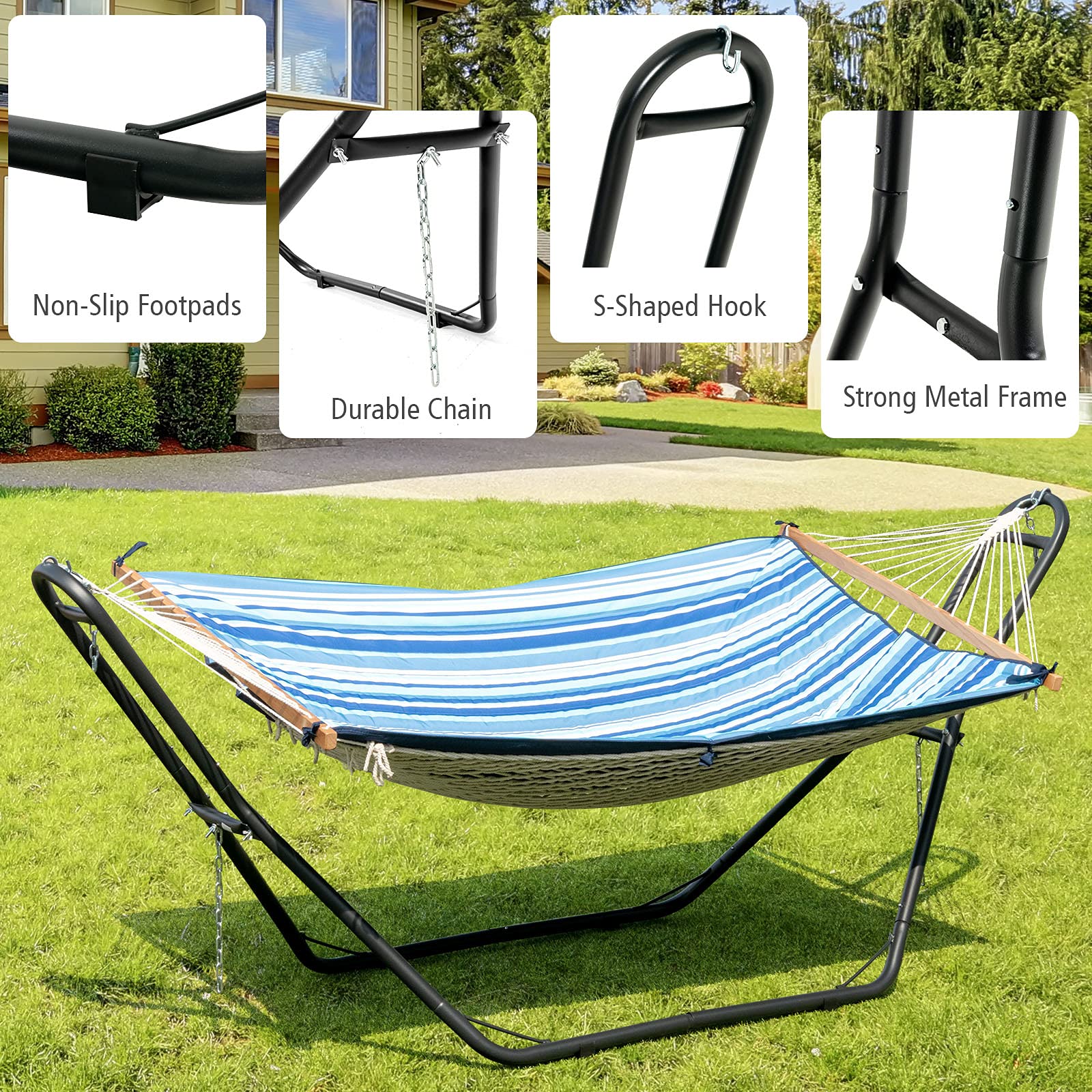 Giantex Steel Hammock Stand 450LBS Capacity, Heavy Duty Hammock Frame 2 Person, Adjustable Universal Multi-Use Hammock Stand Fits 9-13 Ft Hammock for Indoor Outdoor Yard Patio Deck