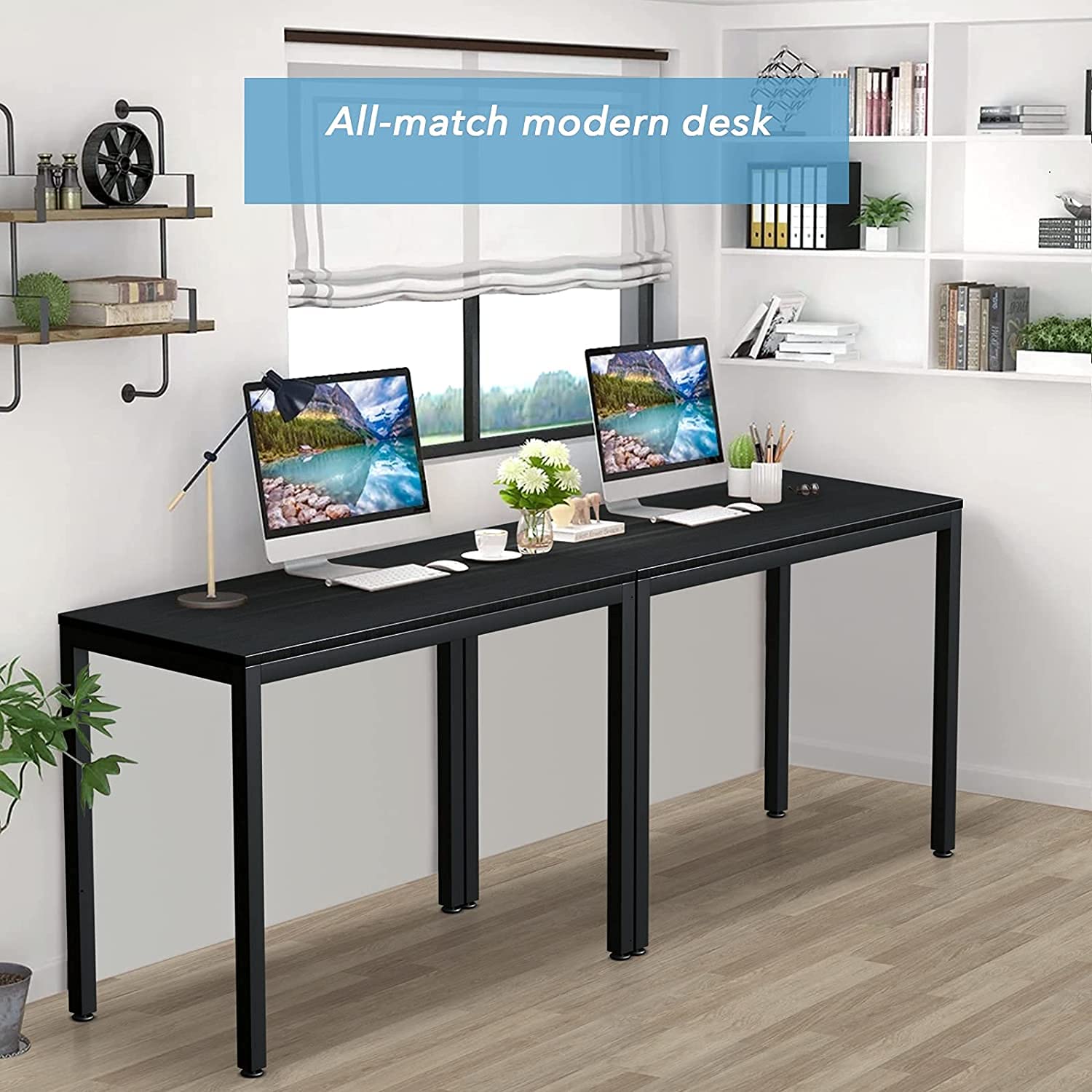 PayLessHere Home Office Gaming Large Corner Writing Black Student Art Modren Sturdy Simple Style PC Wood and Metal Desk Workstation for Small Space, 39" (39 in Computer Desk)