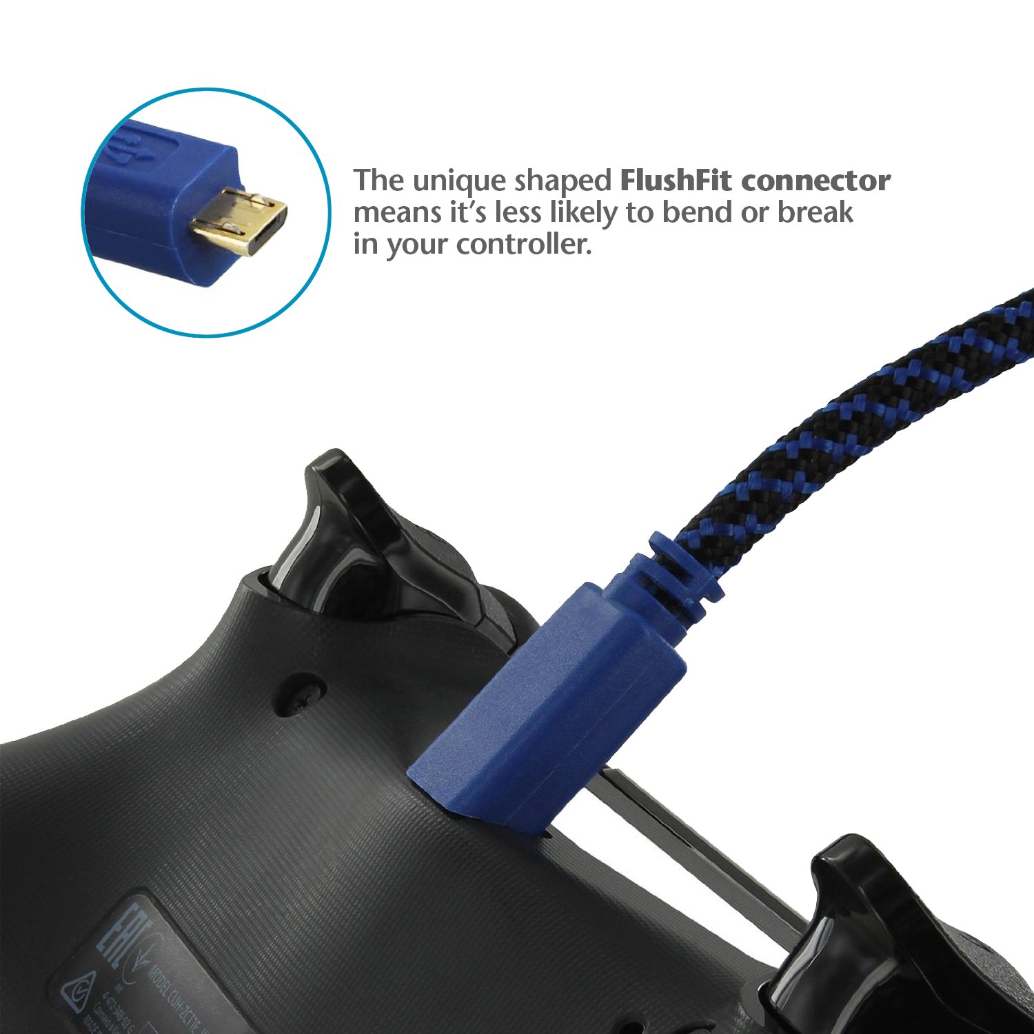 ZedLabz Ultra 5M braided charging cable for Sony PS4 controllers - gold plated flush fit extra long USB play & charge cable lead β Includes tidy and drawstring storage bag