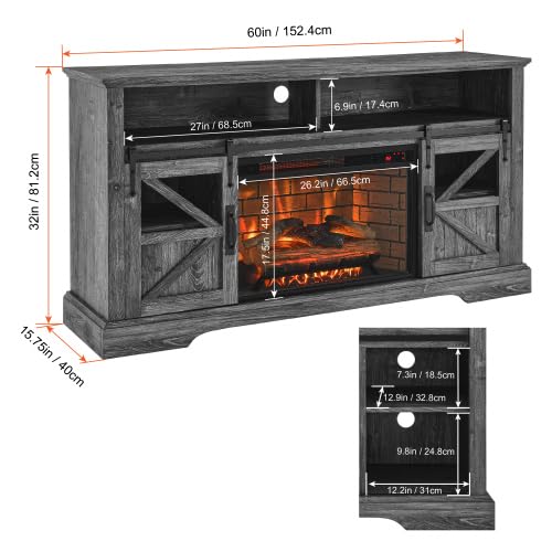Electric Fireplace 60 Inch Electric Fireplace with Door Sensor Entertainment Center - Dark Country Oak