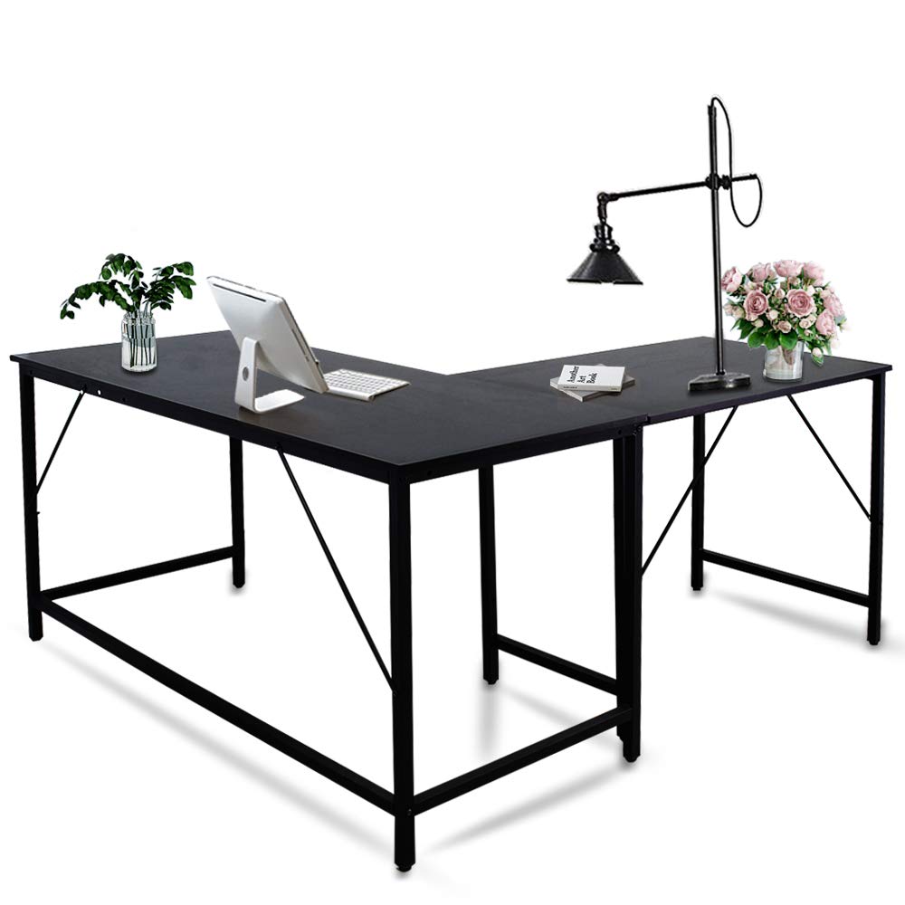 Bizzoelife L Shaped Large Corner Desk, 94.5" Large 2 Person Reversible Corner Table, Adjustable Long Desk or Two Gaming Computer Desks, Student Tables Writing Workstation for Home Office PC, Black