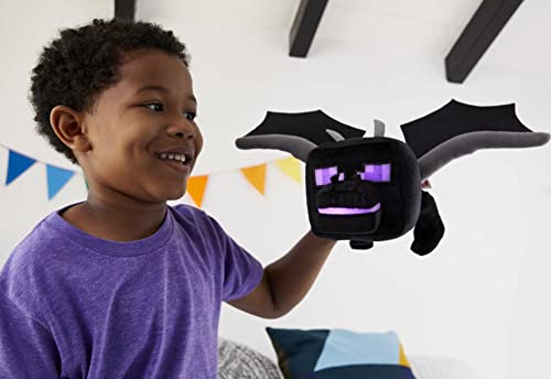 Mattel Minecraft Ender Dragon Plush Toy with Lights & Sounds, 12-Inch Soft Doll with Posable Wings, Video Game Character