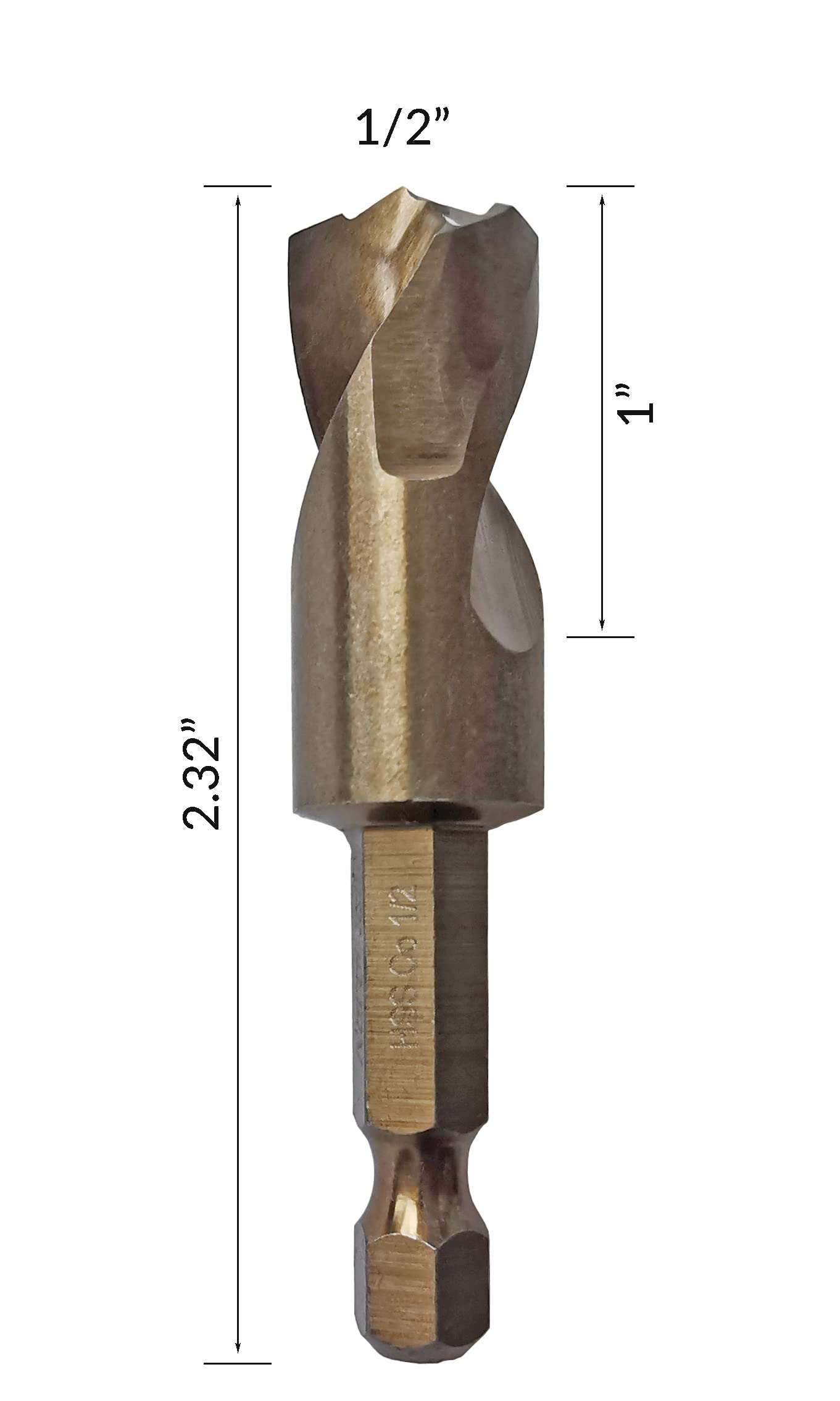 NordWolf 1/2" M35 Cobalt Stubby Drill Bit for Stainless Steel, Hard Metals & Cast Iron, with 1/4" Hex Shank for Quick Chucks & Impact Drivers