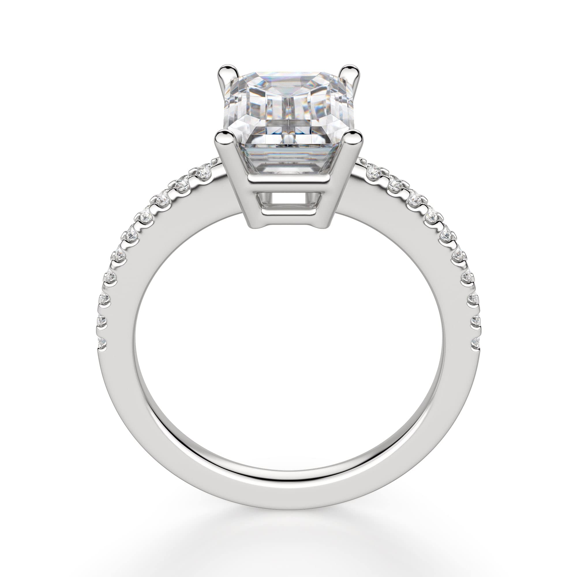 Diamond Nexus Moissanite Basket Set Accented Emerald cut Engagement Ring 1 Ct. DEW Center Emerald Cut Wedding Jewelry, F-G Color, VVS 1 Clarity, Solid 14K White Gold, Ring Size 4