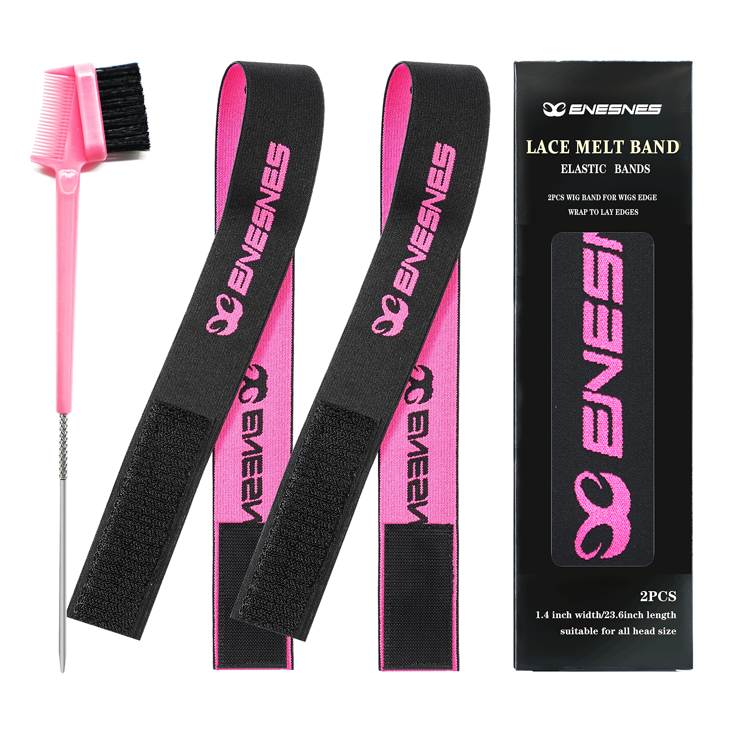 Elastic Bands for Lace Front Wigs and Baby Hair - Headband Wrap to Lay Edges, Wig Accessories (Black+Pink-02)