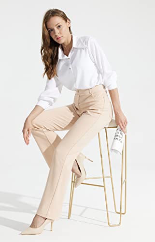 Libin Women's Bootcut Dress Pants 31" Business Casual Work Pants High Waisted Stretchy Slacks for Women Yoga Office Trousers with 4 Pockets, Khaki, 4