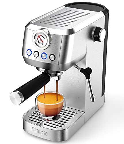 MAttinata Espresso Machine, 20 Bar Professional Espresso Maker Stainless Steel with Milk Frother Steam Wand and Pressure Gauge, for Cappuccino, Latte, Gifts for Mom, Dad, Coffee Lovers