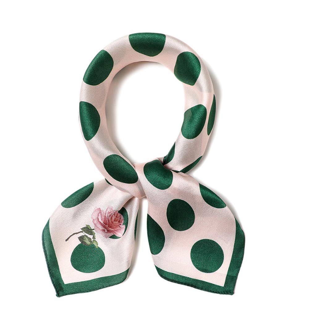 MEISEE Pure Mulberry Silk Scarfs Women Small Square Scarf 21" x 21" Breathable Lightweight Neckerchief Printed Headscarf (B-60 Green dot)