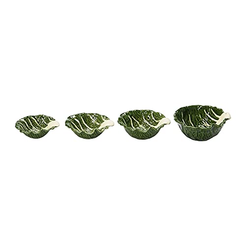Creative Co-Op Hand-Painted Cabbage Shaped Stoneware, Set of 4 Bowl, Green, 4
