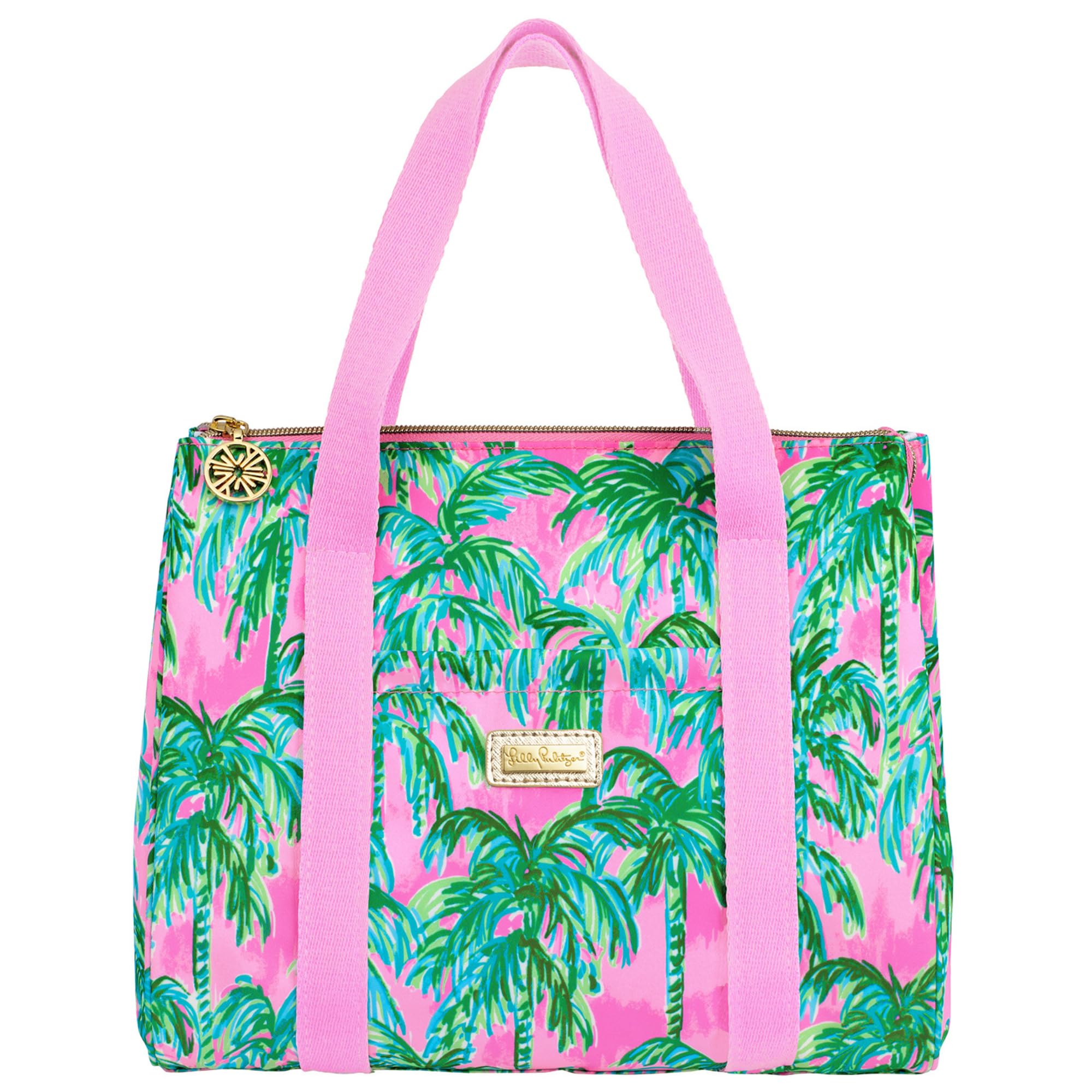 Lilly Pulitzer Cute Lunch Bag for Women, Large Capacity Insulated Tote Bag, Pink/Green Mini Cooler with Storage Pocket and Shoulder Straps, Suite Views