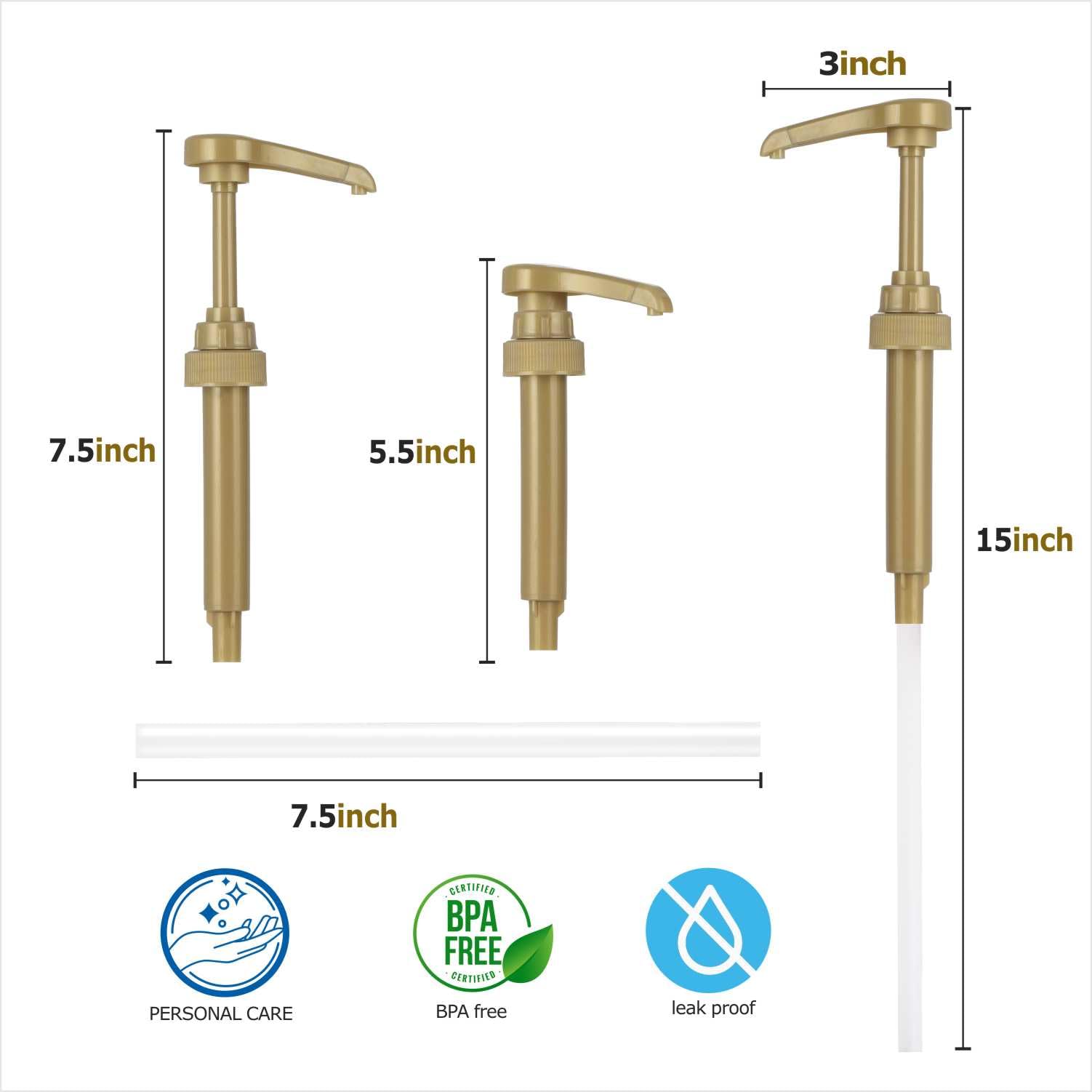 Kinfira 6 Pcs Coffee Syrup Pump Dispenser - Premium Skinny Syrup Pumps Fit for 25.4oz Torani Davinci Syrup Bottles (Gold)