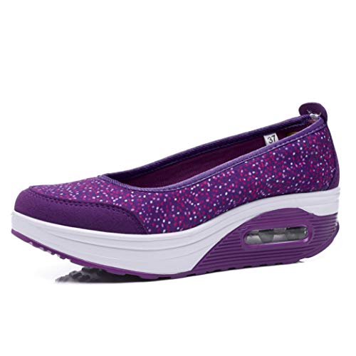 CYBLING Womens Platform Wedge Walking Shoes Fashion Air Cushion Slip on Sneakers Outdoor Fitness Loafers Purple