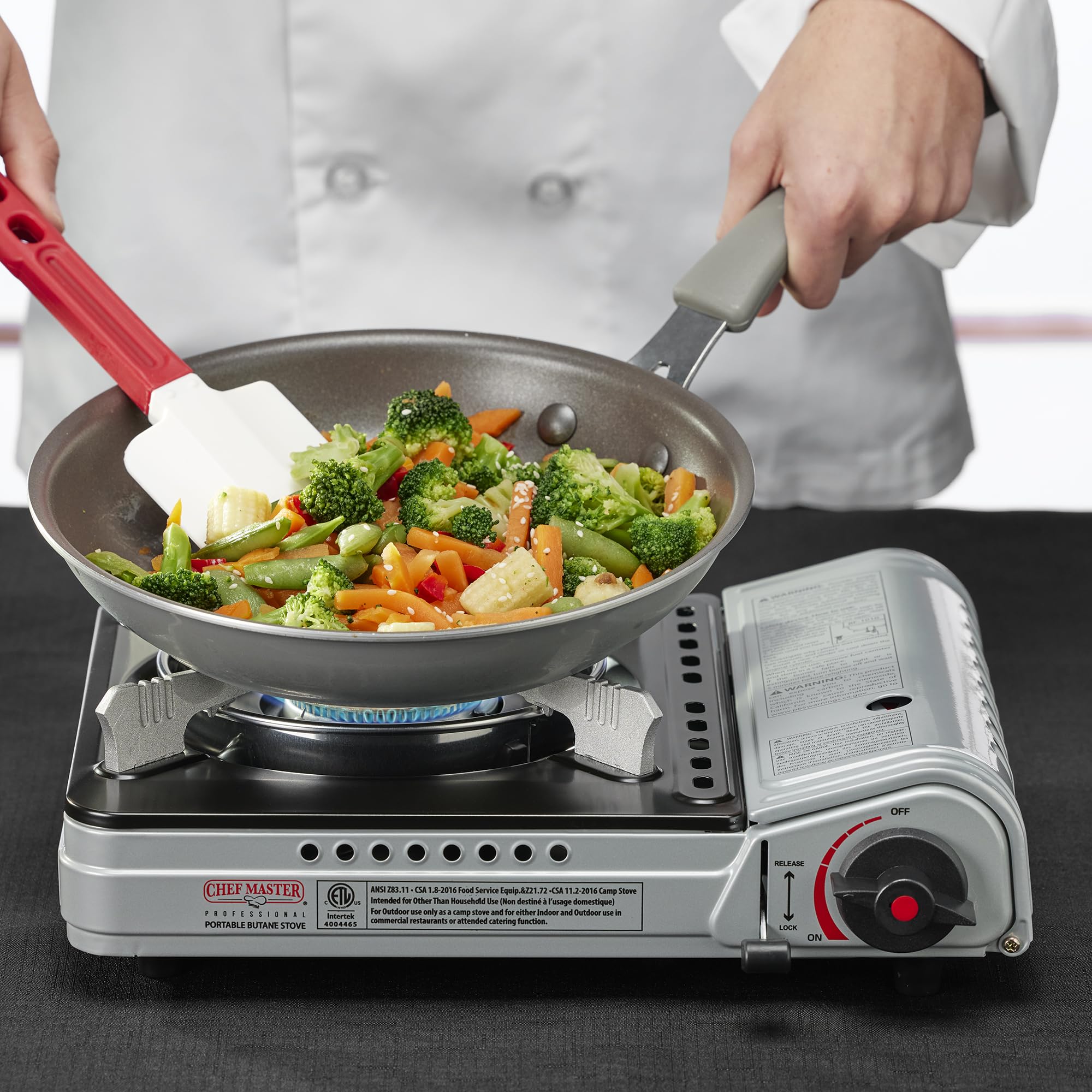Chef Master 90235 Butane Countertop Stove 12,000 BTU, Professional Quality, Portable, with Carry Case, High Performance, Electronic Ignition, Brass Burner, Double Wind Guard, 1 Burner