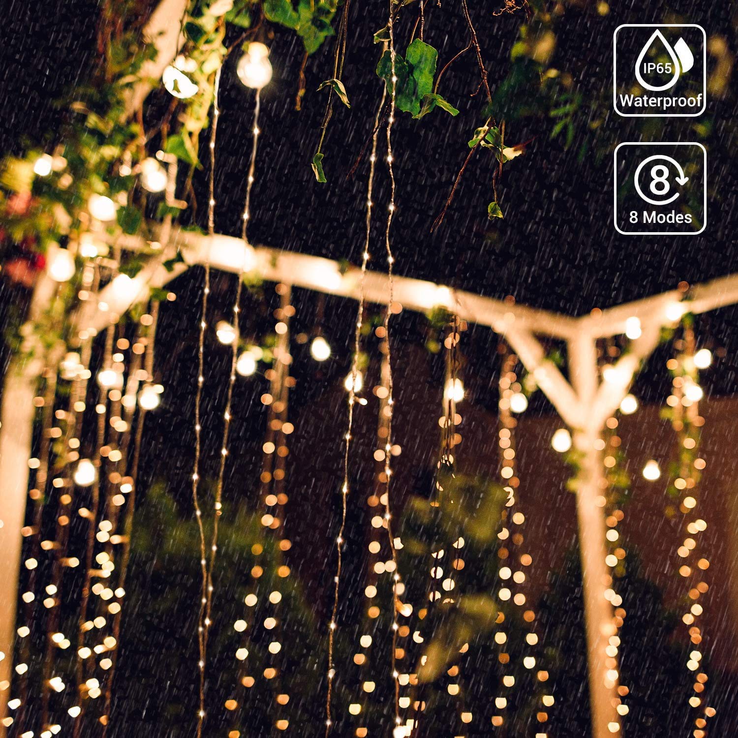 Solar String Lights Twinkle 300 LED Window Curtain String Light Solar Powered 8 Modes Fairy Lights for Wedding Party Home Garden Bedroom Outdoor Indoor Wall Decorations, Warm White
