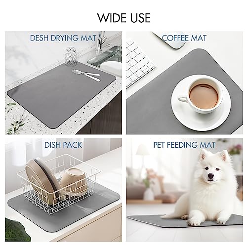 Drying Mat for Kitchen Countertops, Coffee Mat Hide Stain Rubber Backed Absorbent Dish Drying Mat (Gray, 12"x16")