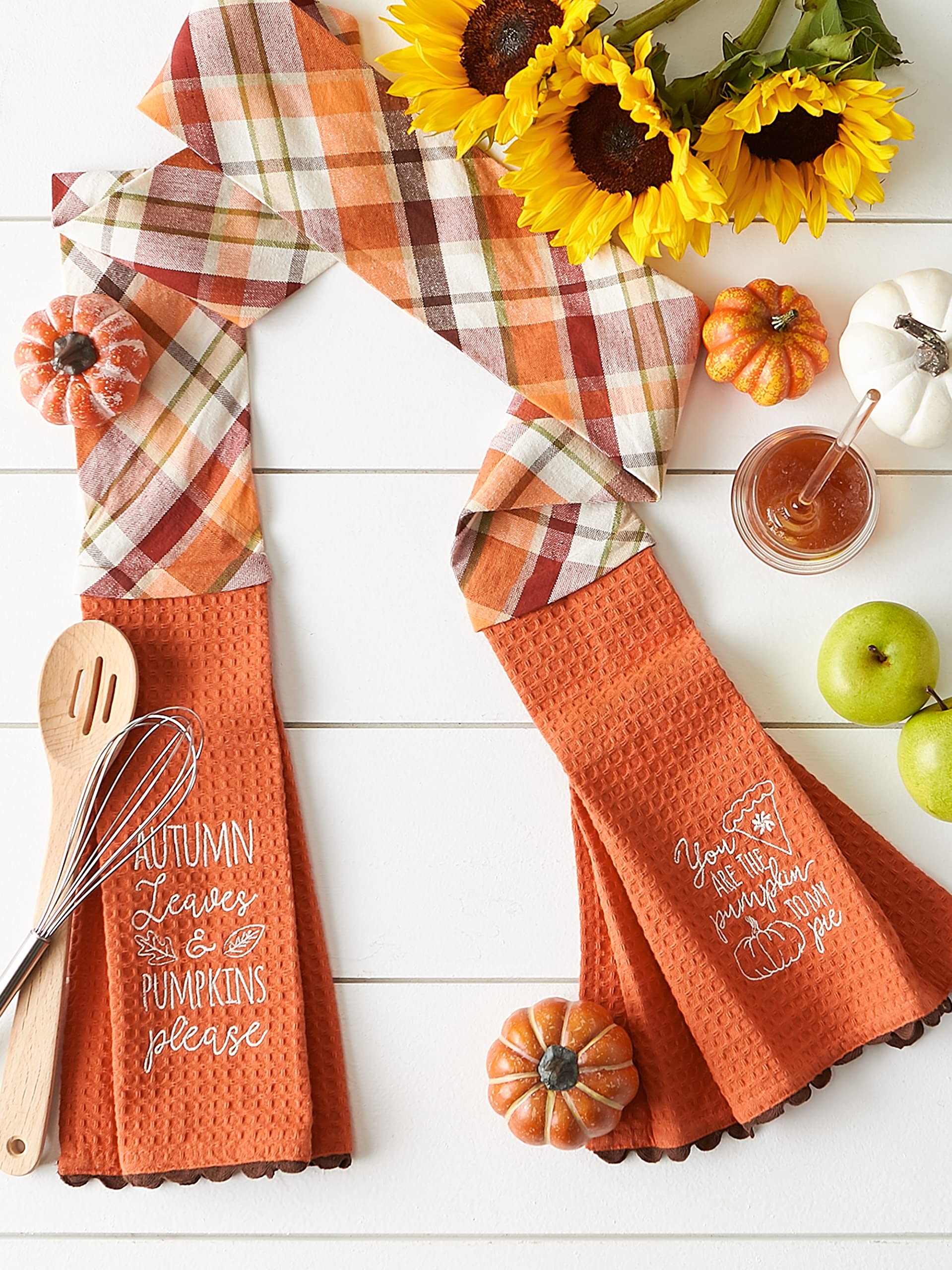 DII Pumpkin Spice Fall Kitchen Towels Collection Durable Cotton Cloth, Decorative and Absorbent, Dish Towel Scarf, 4x70, Autumn Check