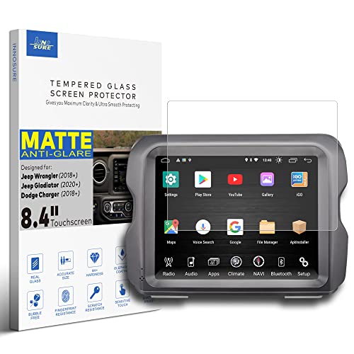 INNOSURE Tempered Glass screen Protector Designed for Jeep Wrangler (2018-2023), Gladiator (2020-2023), Dodge Charger(2018-2023) 8.4" Dashboard Touchscreen Anti Glare (Matte)