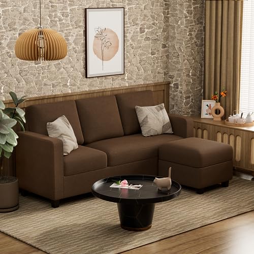 Flamaker Sectional Couch, Sofa Couch for Living Room, L-Shaped Couch with Reversible Chaise, Fabric Small Couches for Apartment, Small Spaces (Brown)