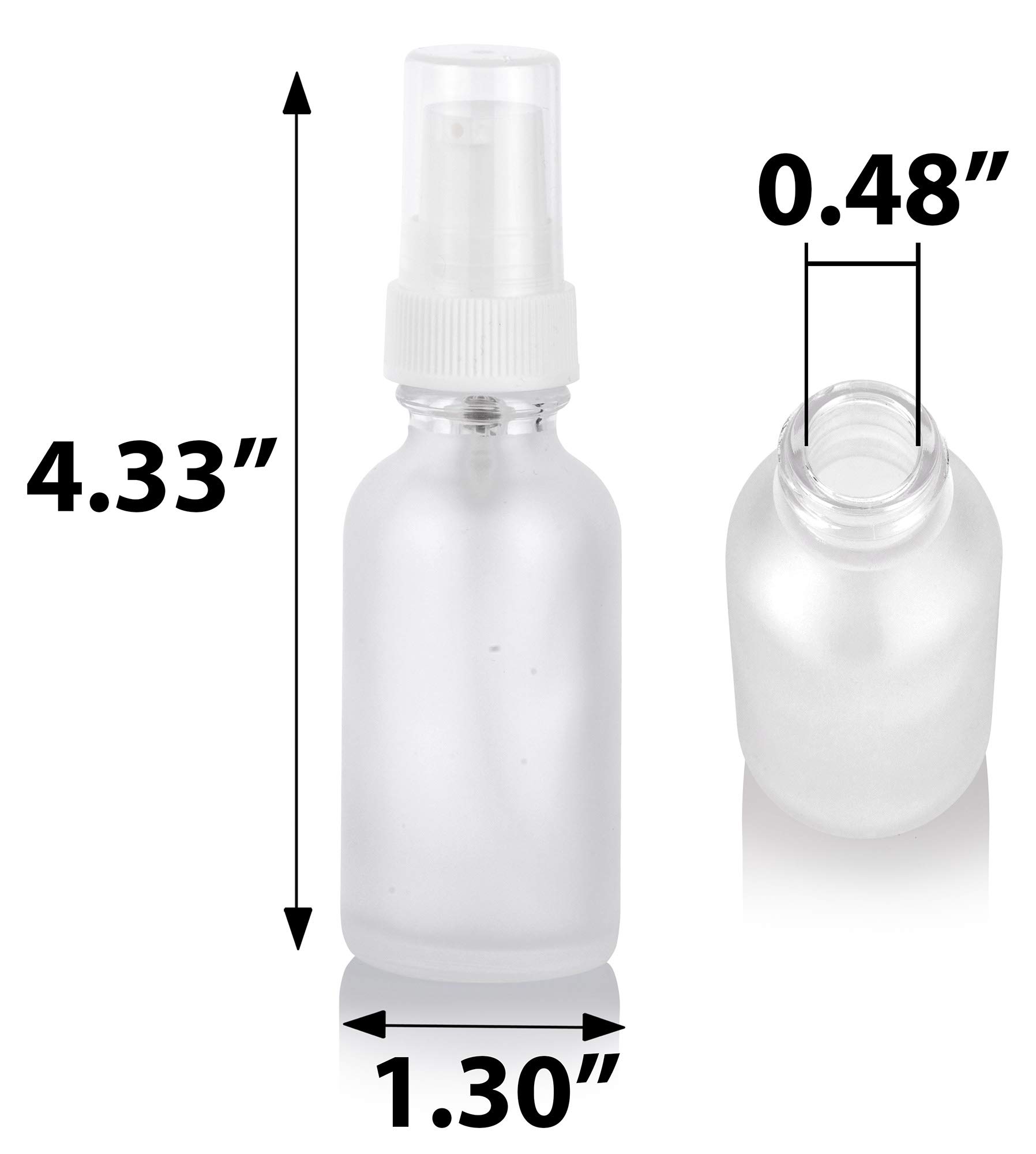 JUVITUS 1 oz / 30 ml Frosted Clear Glass Boston Round Bottle with White Treatment Pump (12 pack) + Funnel
