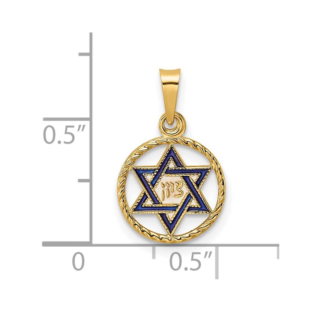 Diamond2Deal 14k Yellow Gold Solid Enameled Star of David in Frame Pendant (L-17.78mm W-11.18mm)