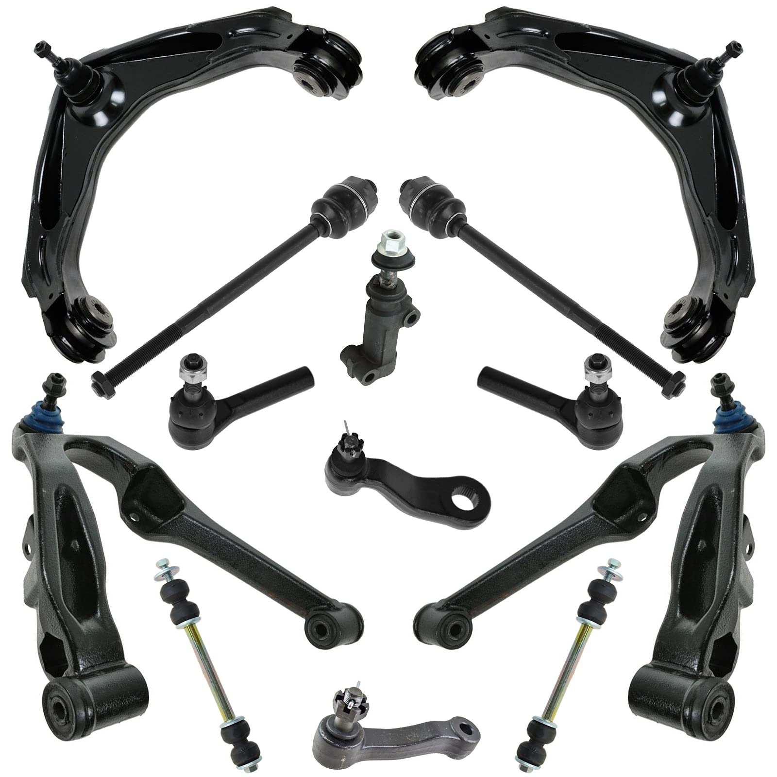 TRQ Front Steering & Suspension Kit Control Arm with Ball Joint Idler Arm Idler Arm Bracket Assembly Pitman Arm Sway Bar Stabilizer Link Tie Rod Compatible with Chevrolet GMC Hummer