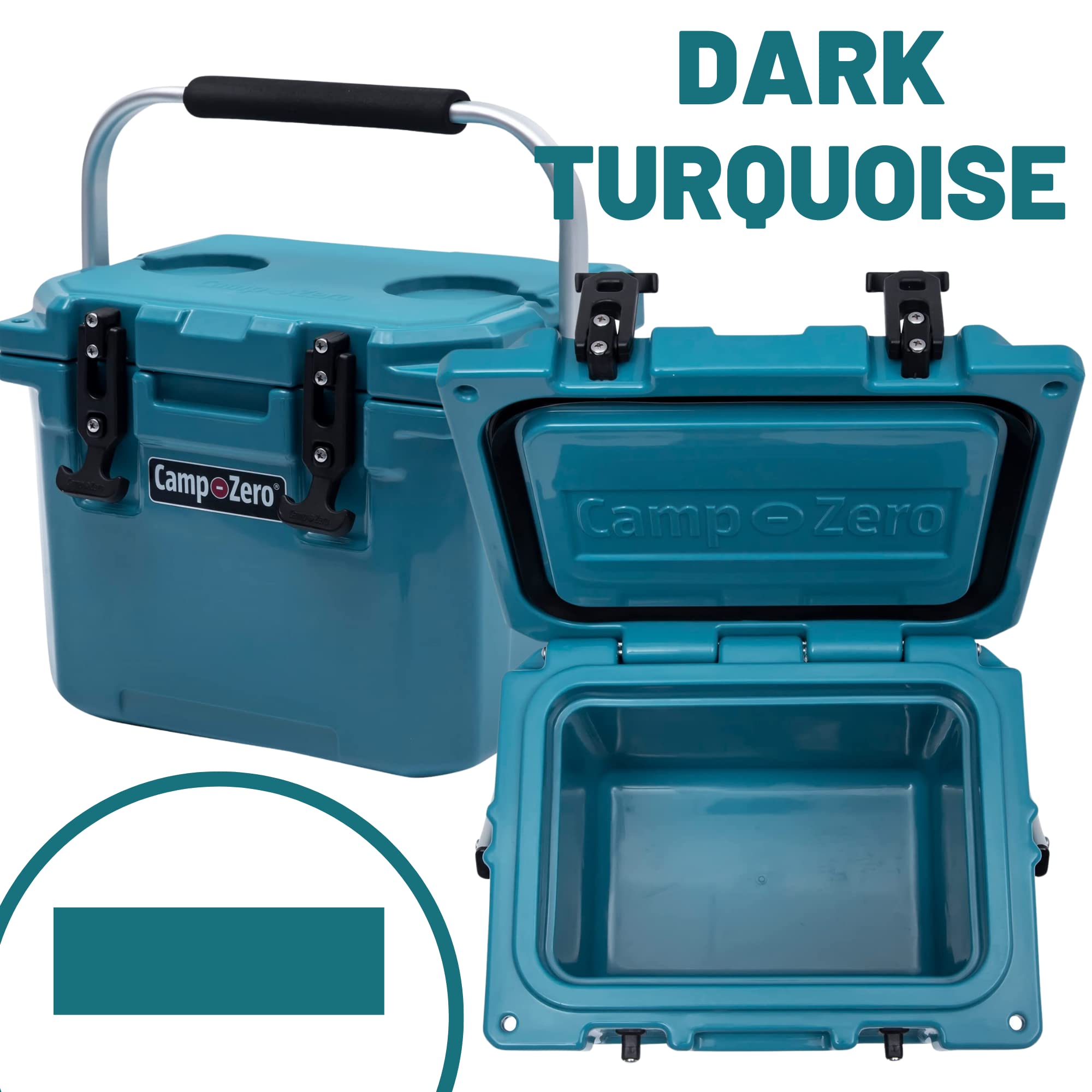 CAMP-ZERO 10L-10.6 Quart Portable Hard Cooler Ice Chest, Perfect for Drinks, Lunch, Beach, Picnics, Boating, Camping and Travel with 2 Molded-in Cup Holders and Folding Aluminum Handle