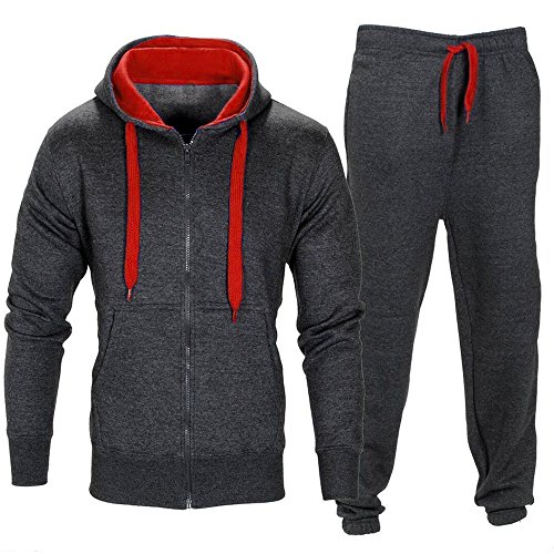Thenlian Men Stretchy Trousers Hooded Coat Jacket Pants Jogging Sports Workout Tracksuit Set(M, Dark Gray)