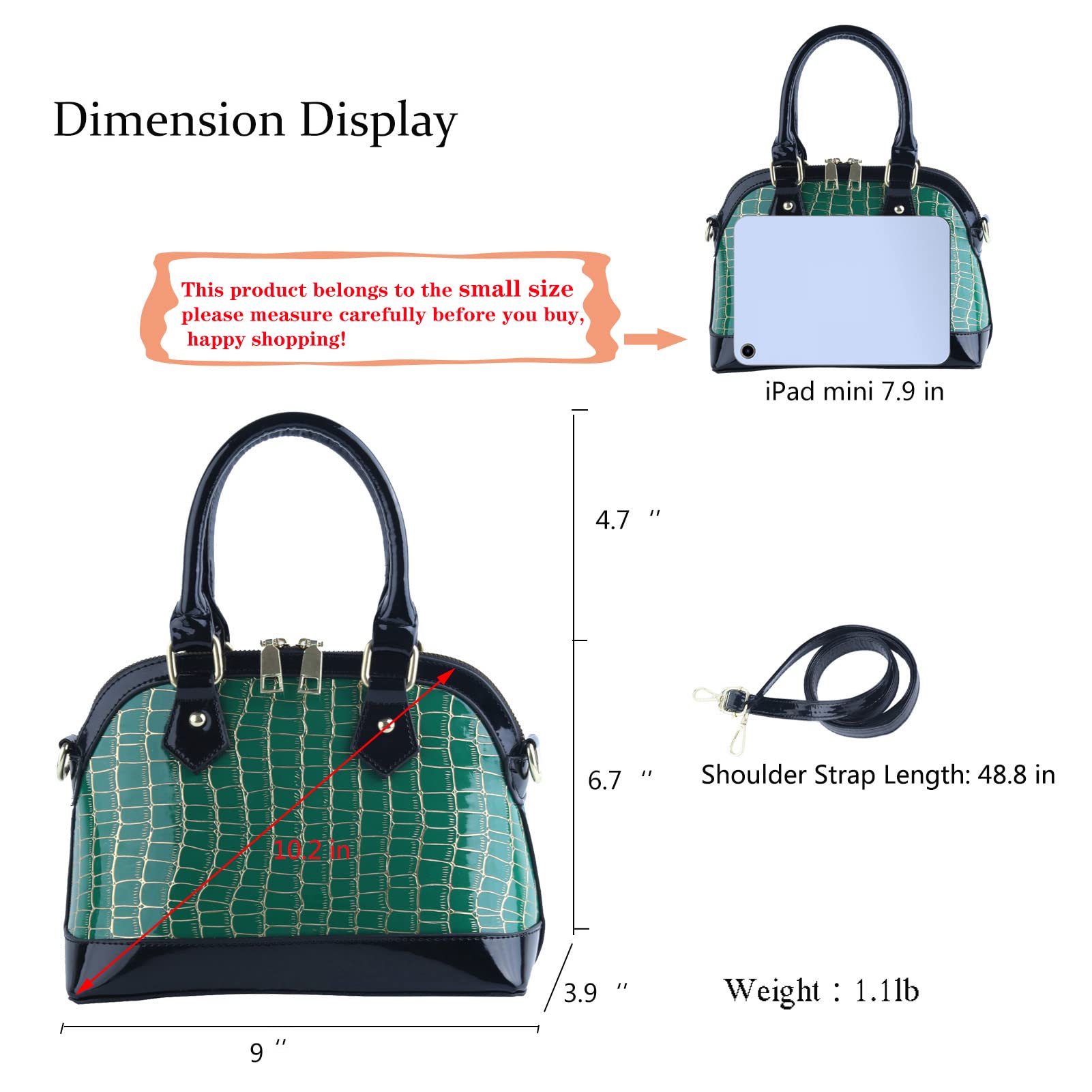 ELDA Small Dome Satchel Purse Patent Leather Handbag for Women Crocodile Print Top Handle Bag Shoulder Bag