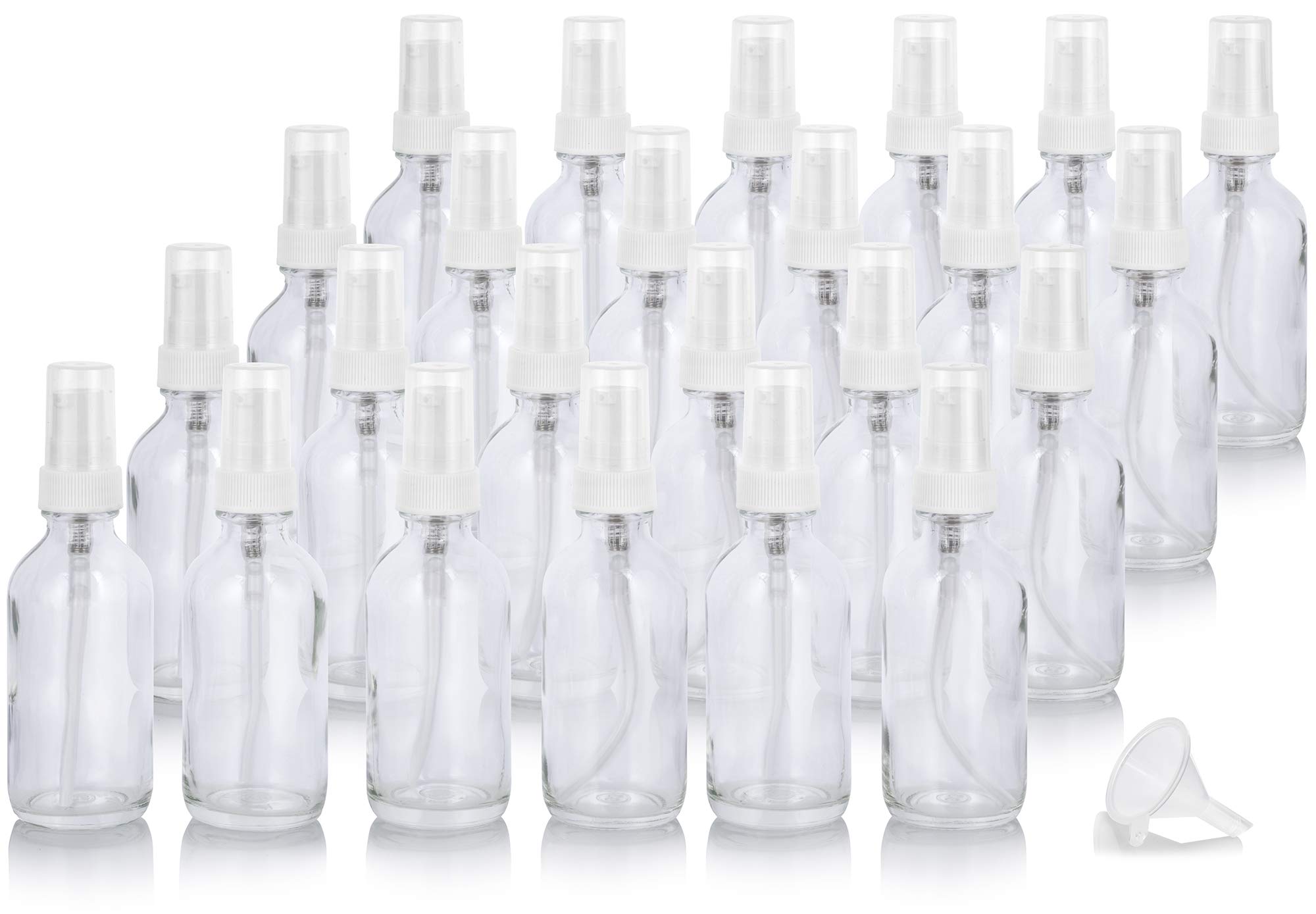 JUVITUS 2 oz / 60 ml Clear Glass Boston Round White Treatment Pump Bottle (24 pack) + Funnel