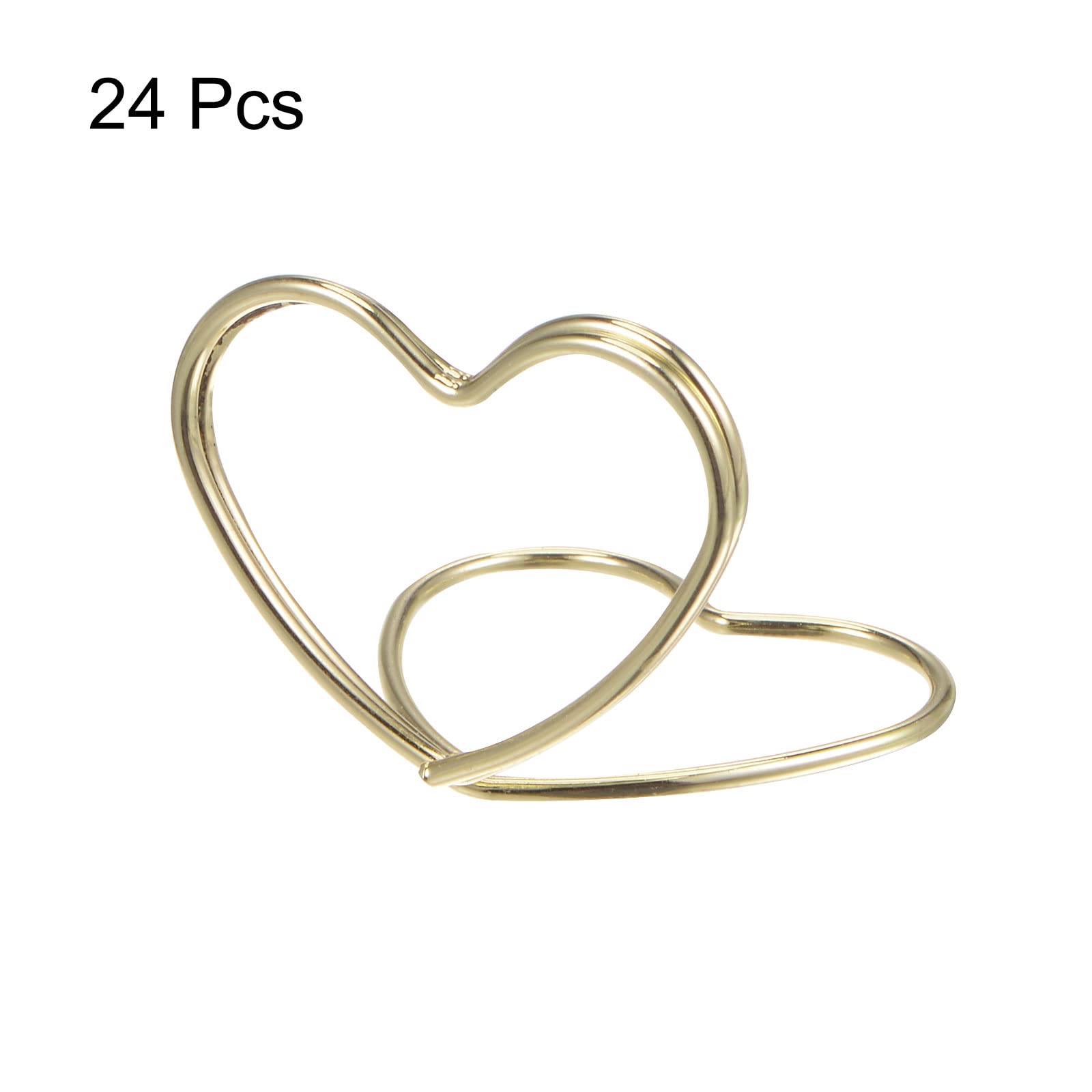 HARFINGTON 24pcs Table Number Holders 1.18 Inch 30mm Tall Double Heart Shape Steel Photo Holders for Centerpieces Table Place Card Holders for Wedding Reception Party Office Home, Gold Tone
