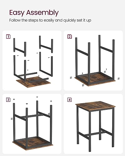 VASAGLE Bar Table, Small Kitchen Dining Table, High Top Pub Table, Height Cocktail Table for Living Room Party, Sturdy Metal Frame, 23.6 x 23.6 x 36.2 Inches for Narrow Spaces, Rustic Brown and Black