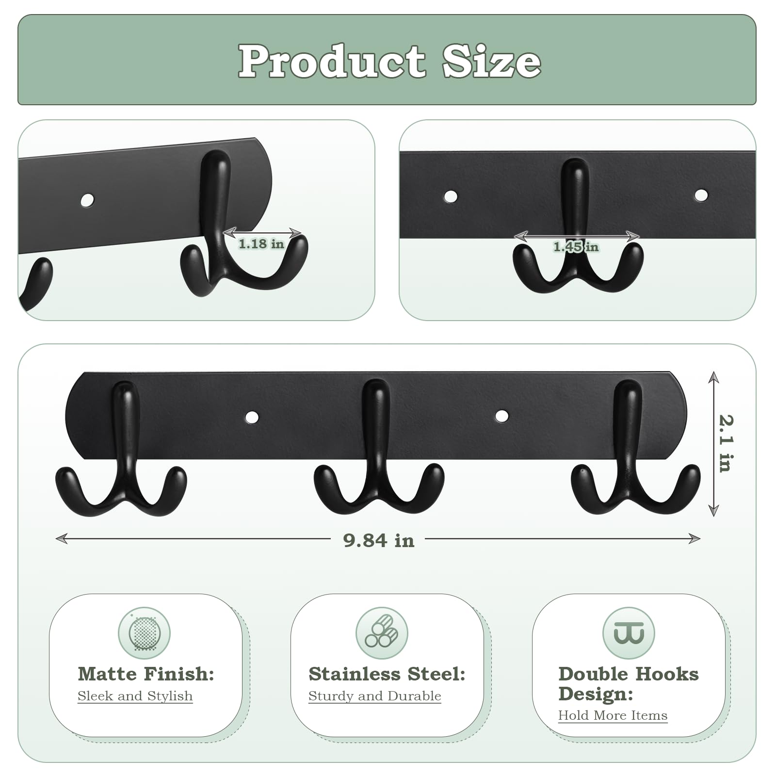 HOMEBROS Key Holder Wall Mount, Black Metal Key Hanger with 3 Double Key Hooks Self Adhesive Key Rack Organizer for Entryway Hallway Doorway Camper 2 Installation Methods