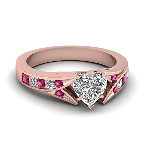 CustomizedGifts Channel Set Diamond Ring rose gold plated Created Pink Sapphire Heart shape Pink color Split Shank Engagement Ring channel Setting in Size 10 Handcraft Chakra Healing