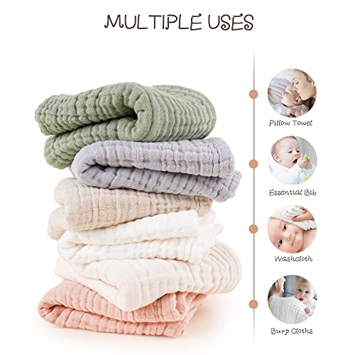 Konssy Muslin Baby Burp Cloths Sets for Unisex- 6 Pack Large 100% Cotton Burping Clothes for Newborn,Baby Girls and Boys