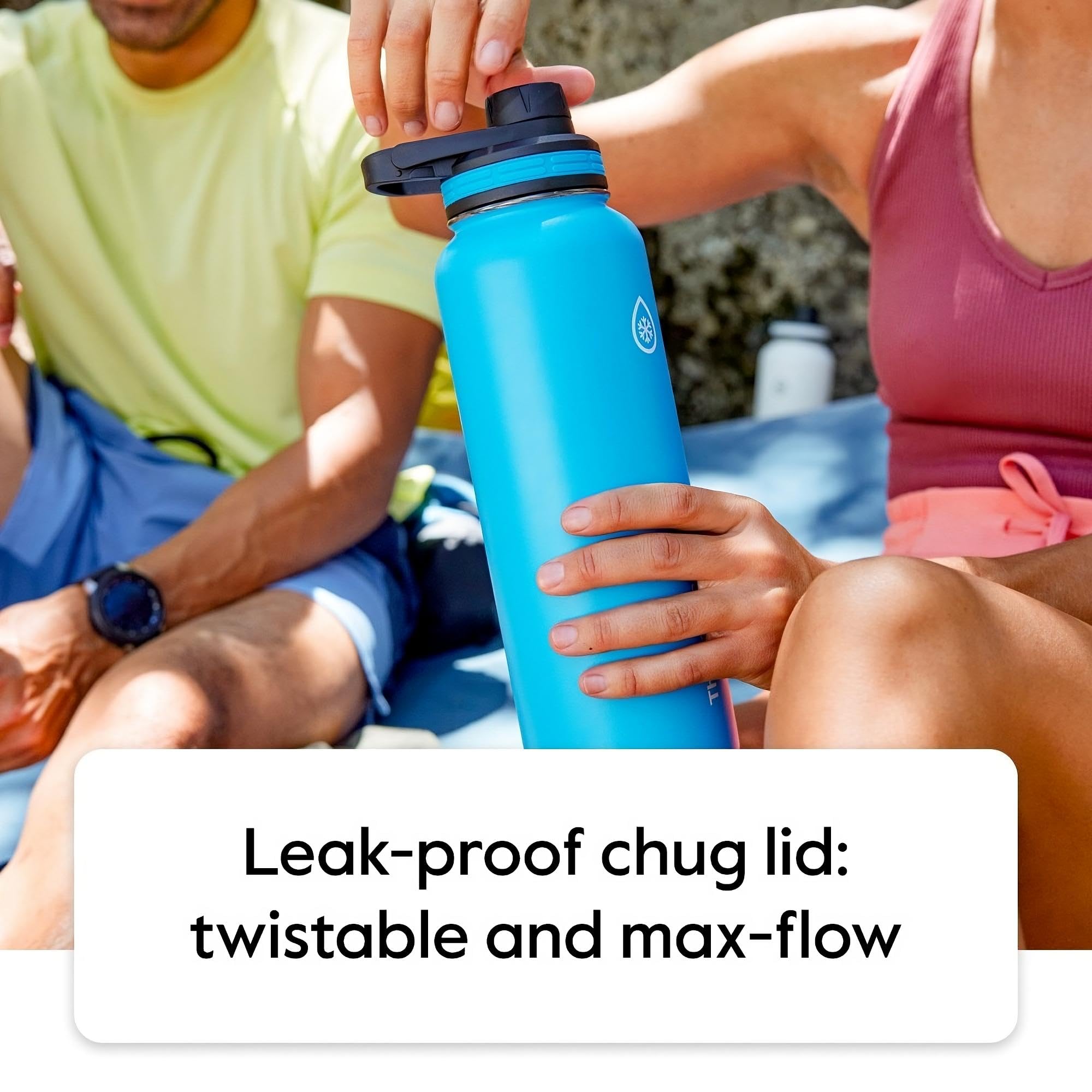 ThermoFlask Bottle with Chug Lid & Straw Lid - Insulated Stainless Steel Water Bottle with Leak-Proof Lids - Dishwasher-Safe Reusable Bottle & Lids - Durable Bottle, 2 Straws & 2 Lids - 24 oz, Capri