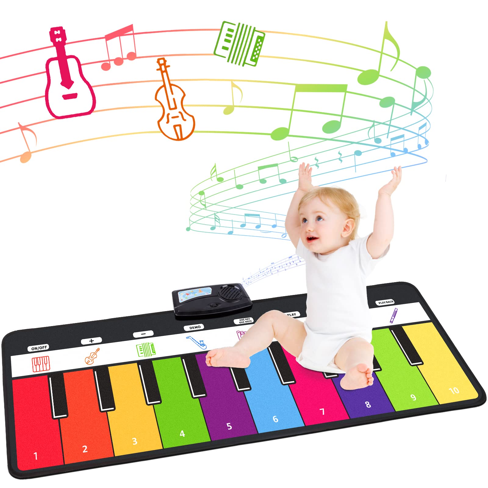 Piano Mat, TWFRIC Toddler Piano Mat with 38 Music Sounds Floor Piano Music Keyboard Baby Musical Developmental Toys Learning Educational Toys for 1 2 3 4 5 Year Old Girls Boys Birthday